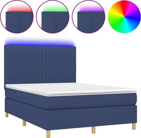 Box spring postel s matrací a LED modrá 140x190 cm textil 3135595