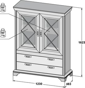 Široká vitrína Kashmir, s osvětlením, bělená borovice