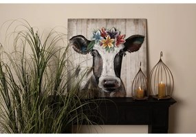 3D kovovo-dřevěný obraz kráva Iron Cow - 80*5*80 cm