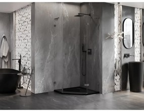 Mexen Lunar, L pravý výklopný pětiúhelníkový sprchový kout 100 x 100 cm, 8mm čiré sklo, grafitový profil, 831L-100P-100L-95-00-P
