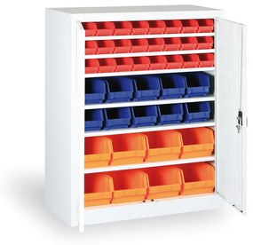 Regál s plastovými boxy BASIC se zadní stěnou - 1150 x 400 x 920 mm, 30x B, 4x C