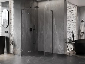 Mexen Lunar, L pětiúhelníkový sprchový kout naklápěcí doleva 80 x 100 cm, 8mm čiré sklo, grafitový profil, 831L-080L-100P-95-00-L