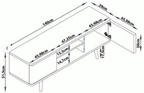 Bílý TV stolek v dekoru dubu 140x52 cm Alana - Støraa