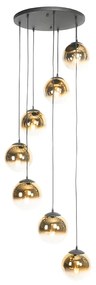 Art Deco závěsná lampa černá se zlatým sklem 7-světel - Pallon