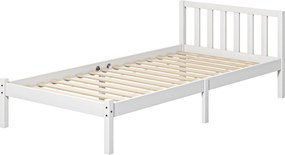 Dřevěný rám postele HOMCOM 208 x 96 cm s lamelovým roštem a čelem, elegantní rám jednolůžka do ložnice v bílé barvě | Aosom.de