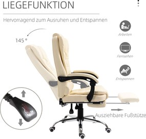 Kancelářská židle HOMCOM s podnožkou, výškově nastavitelná kancelářská židle s funkcí náklonu a područkami, koženka, ergonomická | Aosom.de
