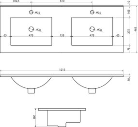 Sapho Slim 1601-120 keramické dvojumyvadlo 120 x 46 cm bílé