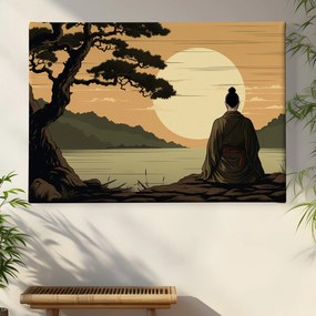 Obraz na plátně - Hiroshi, meditující muž na břehu jezera FeelHappy.cz Velikost obrazu: 180 x 120 cm