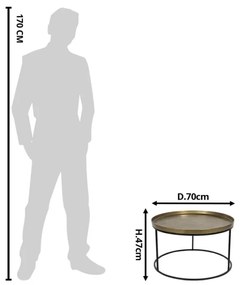 Černo-zlatý kovový odkládací stolek Nicoline – 70x41 cm
