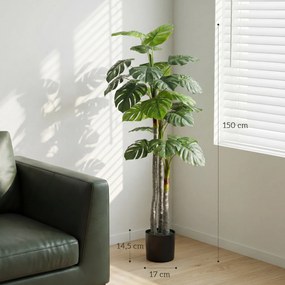 HOMCOM Umělá monstera 150 cm — realistický kmen a větve, 20 velkých listů, včetně květináče