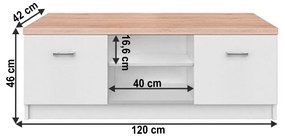 Kondela RTV stolek 2D, bílá / dub sonoma, TOPTY TYP 15
