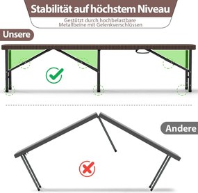 Costway Kempingová lavice v ratanovém vzhledu s rukojetí, pro pivní stan, hnědý