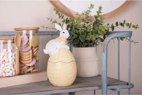 Dekorace šperkovnice králík s mašlí na žlutém vajíčku - 11*10*20 cm