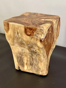 Sedátko Hocker z kořenového teaku – masivní kvádr 40 cm (Jáva)