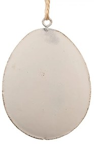 ﻿Béžové antik plechové závěsné vajíčko se zlatými srdíčky - 8*1*6 cm