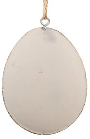 Béžové antik plechové závěsné vajíčko se zlatými srdíčky - 8*1*6 cm