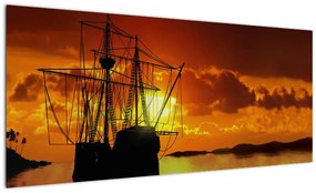 Lodě na moři - obraz (100x40cm)