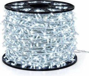 Easy Fix LED světelný řetěz, 100 m, venkovní, ledově bílá s FLASH, 2000 diod, bílý kabel, IP67, cívka