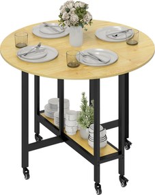 HOMCOM skládací jídelní stůl na kolečkách, kuchyňský stůl pro 4 osoby s integrovanou odkládací plochou, 100 x 75 cm, dub