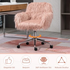Kancelářská židle Vinsetto pro ženy, výškově nastavitelná kancelářská židle, ergonomická, umělá kožešina, růžová+stříbrná | Aosom