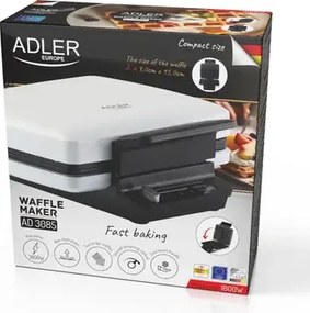 Adler AD 3085 bílo-černá / Vaflovač / 1200 W / nepřilnavé plochy