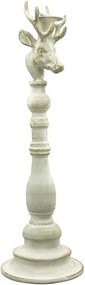 Šedý antik kovový svícen ArtFerro s jelenem - 13,5*13,5*43cm