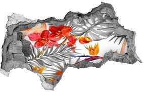 Wallmuralia Díra 3D fototapeta nálepka Plameňáci a květiny 95x73 cm