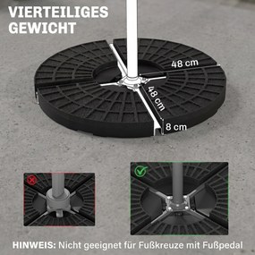 Outsunny Zátěž na Slunečník 4-dílný Základ pro Slunečník Plnitelný 52 kg Vody nebo 68 kg Písku HDPE Černá