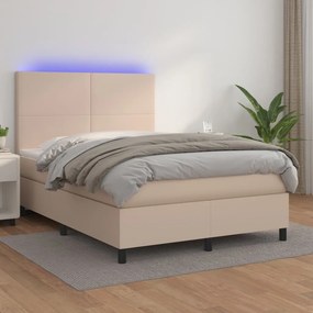 Box spring postel matrace a LED cappuccino 140x200cm umělá kůže 3135830