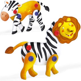 QUERCETTI Tecno Puzzle pohyblivé 3D lev + zebra 26 dílků STAVEBNICE 0540