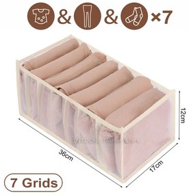 Šatní organizér transparentní (7/9 přihrádek) Barva: Béžová, Velikost: 12x17x36 cm