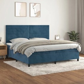 Box Spring Postel S Matrací Tmavě Modrá Samet Tmavě Moddrá vodorovné pruhy