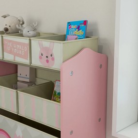 ZONEKIZ Dětská šatní skříň se 6 látkovými boxy, roztomilý motiv, 63x30x66 cm, růžová barva