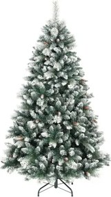 HOMCOM umělý vánoční strom 180 cm, umělý smrk se sněhem, 1000 špiček, 34 šišek, široký stojan