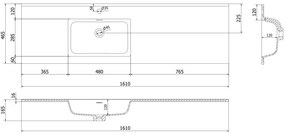Mexen Rivel, koupelnová skříňka 160 cm s levým umyvadlem Otis, 2S, 1D, drážkovaná, grafitová/bílá matná, 91A23-16047-3-BBFFF66-W18L01