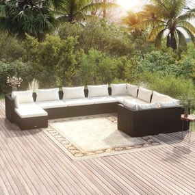 vidaXL 10dílná zahradní sedací souprava s poduškami polyratan [3102679] Barva: Černá a krémová