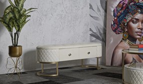Lavice Sharon 120 cm s úložným prostorem ekokůže bílá/zlatá