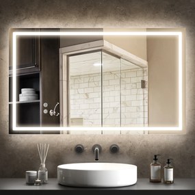 HOMCOM LED koupelnové zrcadlo, nastavitelná jasnost, funkce proti zamlžení, vodotěsné