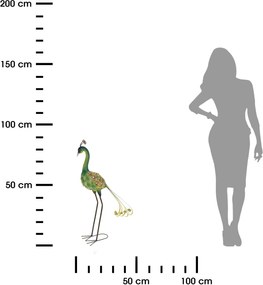 Zahradní kovová figurka Peafowl, 80 cm, zelená