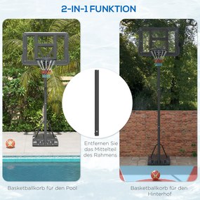 Stojan na basketbal SPORTNOW 2 v 1, výškově nastavitelný basketbalový koš se stojanem 230-305 cm, stojan na basketbalovou desku s kolečky, basketbalo…