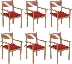 vidaXL Stohovatelné zahradní židle s poduškami 6 ks masivní teak [3072572] Barva: vínová červená