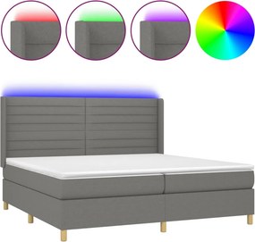 Box spring postel s matrací a LED tmavě šedá 200x200 cm textil 3138982