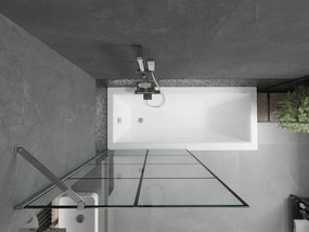 Mexen Next, vanová zástěna 1-křídlová 100 x 150 cm, fixní křídlo, 6 mm čiré sklo s černým vzorem, chromový profil, 895-100-000-00-77-01