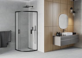 Mexen Rio, čtvrtkruhový sprchový kout 90(dveře)x90(dveře)x190 cm, 5mm sklo námraza, černý profil, 863-090-090-70-30