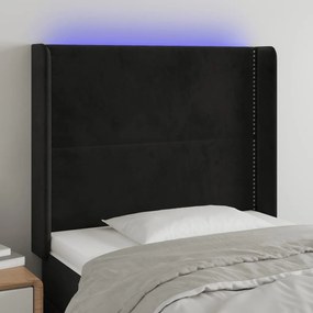Čelo postele s LED černé 93 x 16 x 118/128 cm samet 3123946