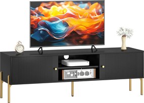 HOMCOM TV nábytek pro televizory až do 165,1 cm, žebrované dveře, otevřené přihrádky, kovové nohy, 140 x 38 x 45,9 cm, černé