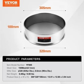 Síto na mouku s jemným sítem z nerezové oceli 150 ok na 25,4 mm
