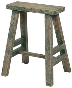Vysoká dřevěná zelená dekorační stolička s patinou – 39x29x47 cm