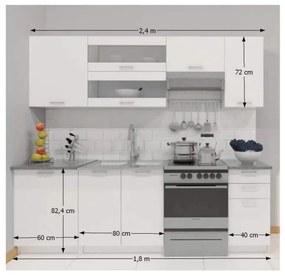 Kuchyňská linka 2,4m, kuchyně bílá, Tempo Kondela FABIANA