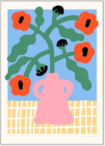 Plakát Red Poppies In Pink Vase